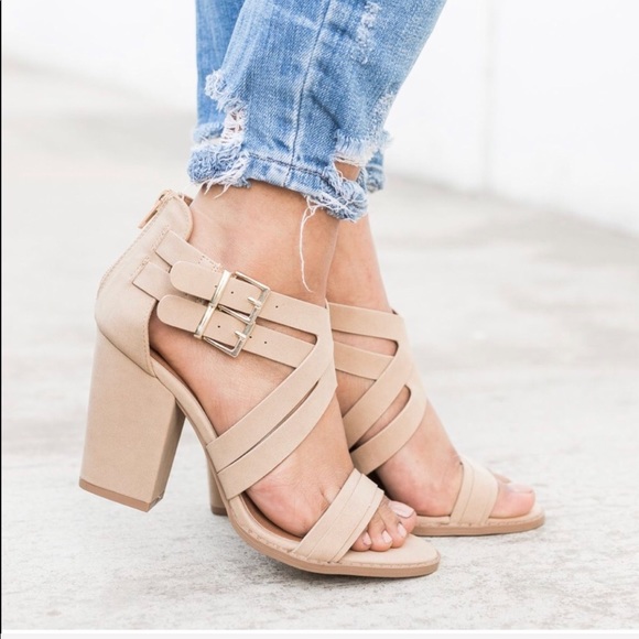SwankStyles | Shoes | Tan Double Buckle Strappy Heels | Poshmark